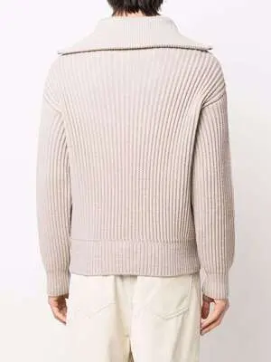 AMI Paris Half-zip Ribbed Knit Sweatshirt - Pink