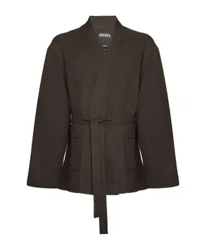 Zegna Long Sleeve Belted Jacket - Brown