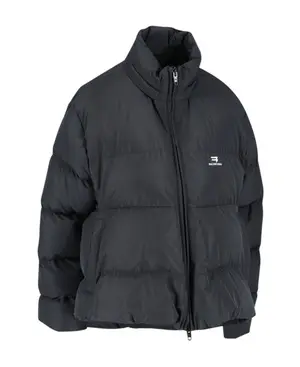 Balenciaga Logo Printed Padded Jacket - Black