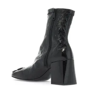 COURREGES Zip Detailed Square Toe Ankle Boots - Black