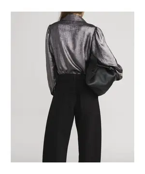 FRAME Metallic Pleated Blouse - Black