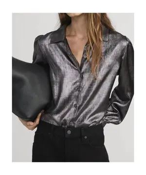 FRAME Metallic Pleated Blouse - Black
