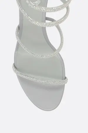 Rene Caovilla Cleo Embellished Serpent Ankle Strap Sandals - Gray