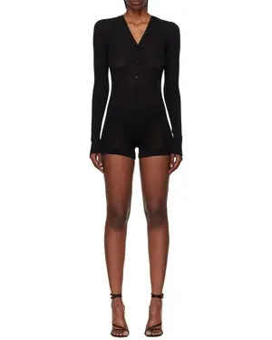 MUGLER Ribbed V-neck Long Sleeve Bodyshorts