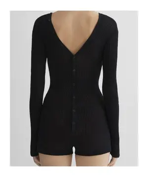 MUGLER Ribbed V-neck Long Sleeve Bodyshorts