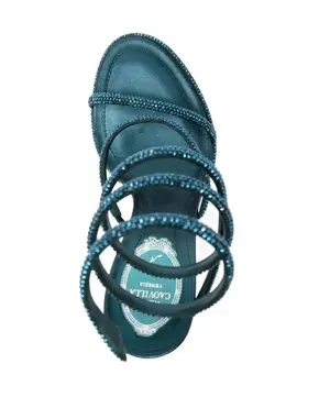 Rene Caovilla Embellished Spiral Heeled Sandals - Blue