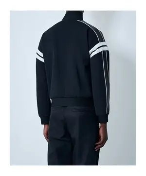 WALES BONNER High Neck Zipped Leather Bomber Jacket With Stripe Detail