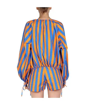 Sunnei Striped Puff Sleeve Blouse - Blue