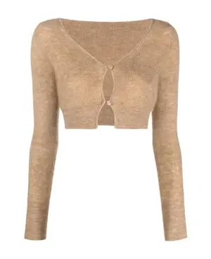 Jacquemus Long Sleeve Cropped Cardigan - Nude