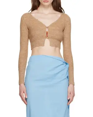 Jacquemus Long Sleeve Cropped Cardigan - Nude