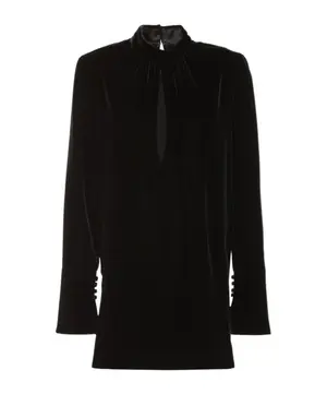 Saint Laurent Cut-out Detailed Long-sleeved Dress - Black