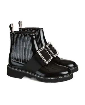 ROGER VIVIER Diamond-button Embroidered Cowhide Ankle Boots