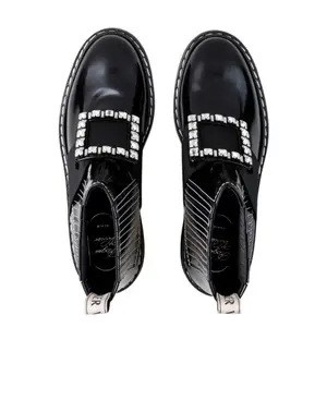 ROGER VIVIER Diamond-button Embroidered Cowhide Ankle Boots