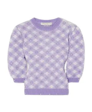 Alessandra Rich Embellished Argyle Round Neck Sweater