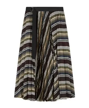 Sacai Striped Pleated Midi Skirt