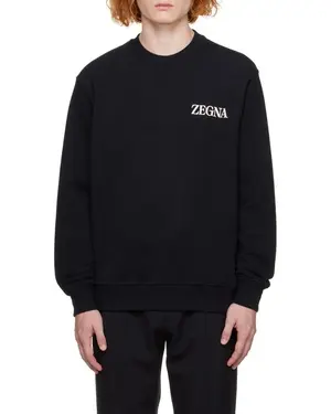 Zegna Logo Cotton Sweatshirt - Black