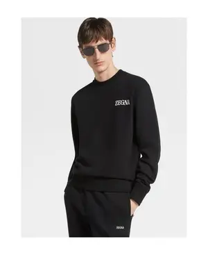 Zegna Logo Cotton Sweatshirt - Black