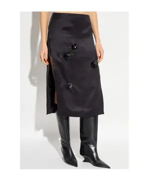 Casablanca Floral Detail Midi Skirt - Black
