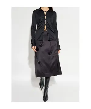 Casablanca Floral Detail Midi Skirt - Black