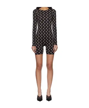 MARINE SERRE Crescent Print Long Sleeve Jumpsuit - Black