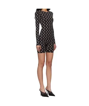 MARINE SERRE Crescent Print Long Sleeve Jumpsuit - Black