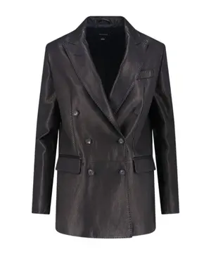 Tagliatore Double-breasted Leather Blazer - Black