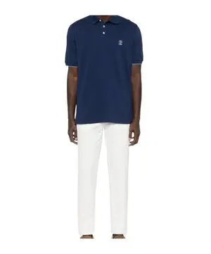 Brunello Cucinelli Logo Detailed Short-sleeved Polo Shirt - Blue