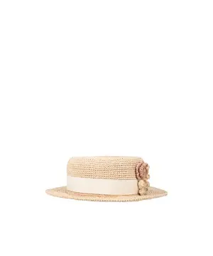 Bonpoint Floral Detailed Straw Hat - Nude