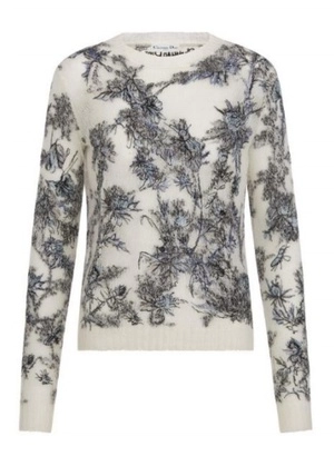 Dior Embroidered Round Neck Long Sleeve Sweater - White