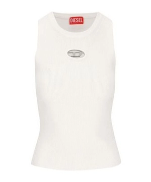 DIESEL® Ribbed Knit Sleeveless Top With Logo Plaque - No