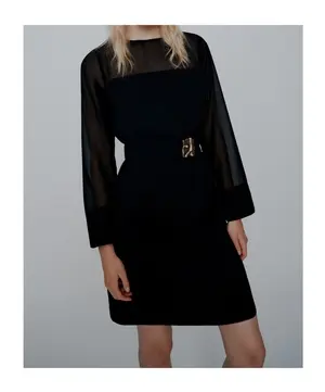 Marella Envers Satin And Georgette Belted Dress