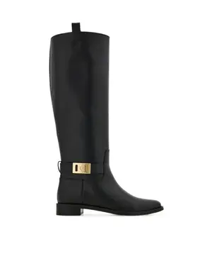 FERRAGAMO Knee-high Boots With Gold-tone Buckle Detail - Black