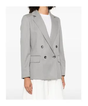 Max Mara Double-breasted Blazer With Notched Lapel - Gray