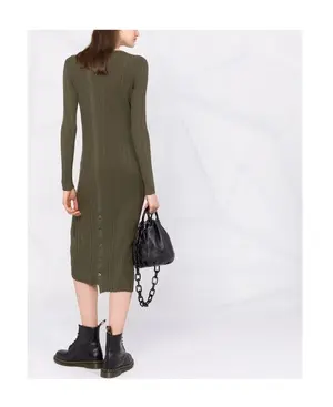 DIESEL® Ribbed Knit Midi Dress With Button Detail - Brown