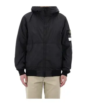 Stone Island Hooded Bomber Jacket - Black