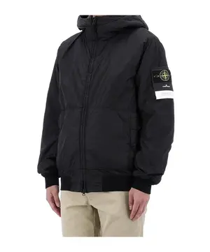 Stone Island Hooded Bomber Jacket - Black