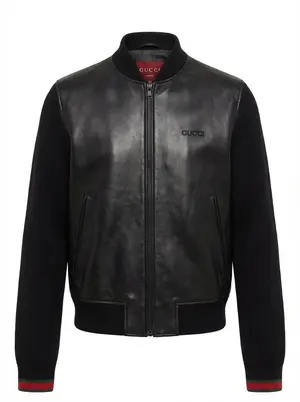 Gucci Logo Embroidered Zip-up Bomber Jacket - Black