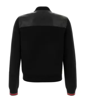 Gucci Logo Embroidered Zip-up Bomber Jacket - Black
