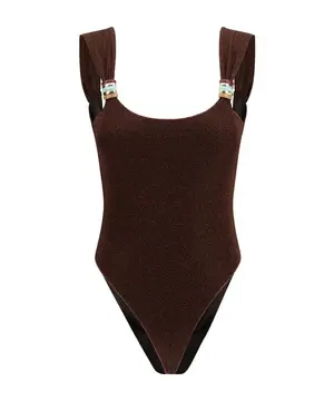 Oseree Oseree Metallic Brown One-Piece Swimsuit Chocolate