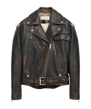 Alexander McQueen Oversized Distressed Leather Biker Jacket