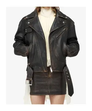 Alexander McQueen Oversized Distressed Leather Biker Jacket