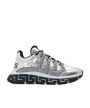 Versace Logo-print Sequined Lace-up Sneakers - Gray