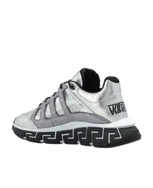 Versace Logo-print Sequined Lace-up Sneakers - Gray