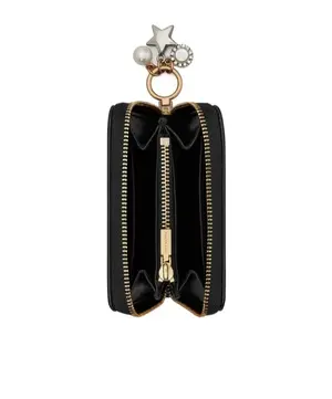 Tory Burch Small Kira Charm Diamond Quilt Zip Around Wallet - Black