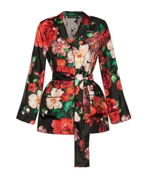 Dolce & Gabbana Rose Printed Long Sleeve Twill Pajama Shirt - Red