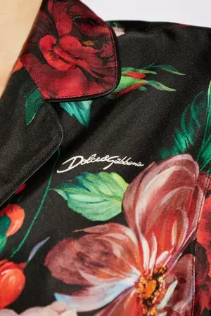 Dolce & Gabbana Rose Printed Long Sleeve Twill Pajama Shirt - Red