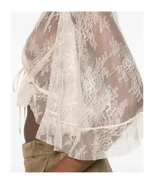 Alberta Ferretti Lace Cropped Top With Flared Sleeves And Drawstring