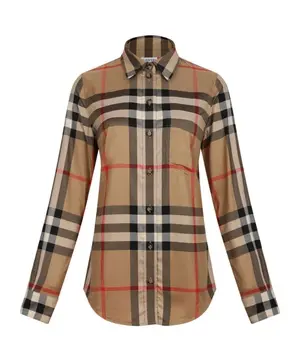 Burberry Long Sleeve Checked Shirt - Brown