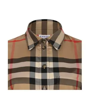 Burberry Long Sleeve Checked Shirt - Brown