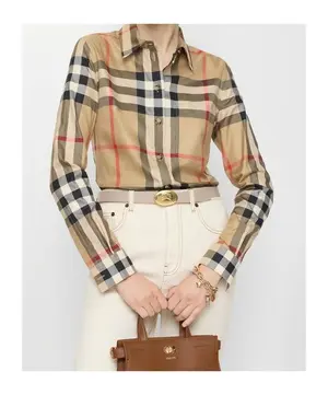 Burberry Long Sleeve Checked Shirt - Brown
